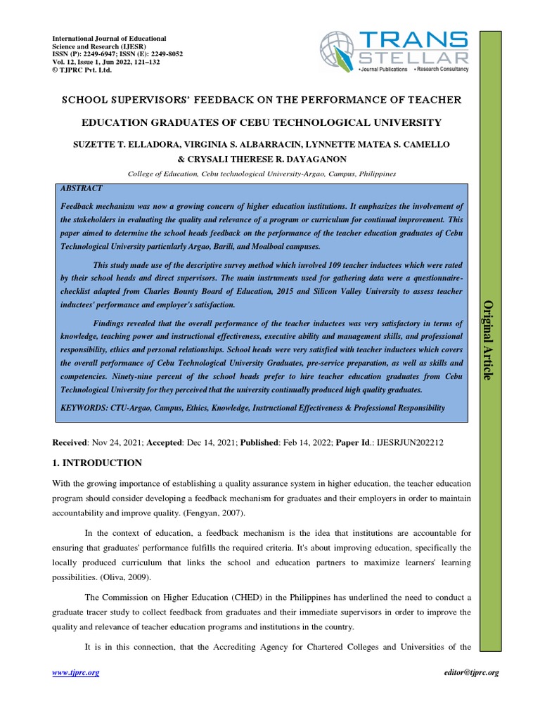 School Supervisors' Feedback On The Performance of Teacher Education ...