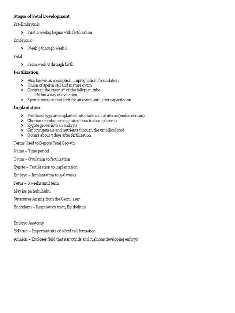 Neonatal 1 - Stages of Fetal Development | PDF