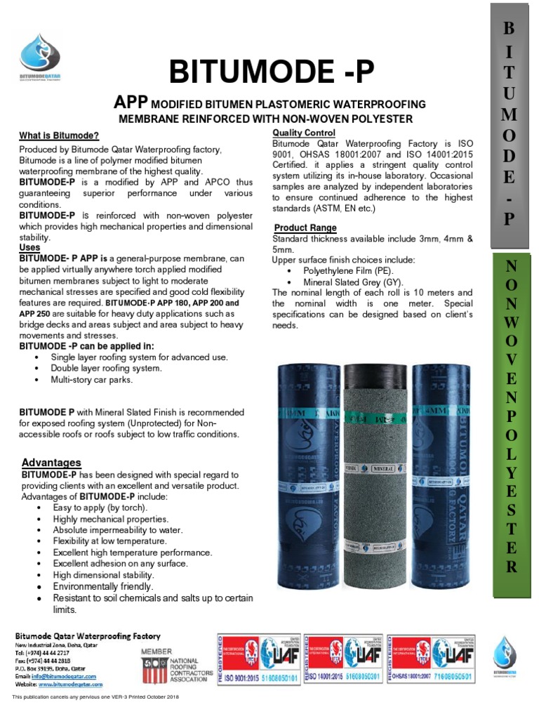 Bitumode APP P 180,200,250 | PDF | Asphalt | Construction