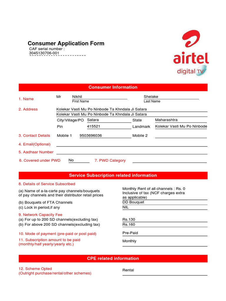 Consumer Application Form | PDF | Subscription Business Model | Service ...