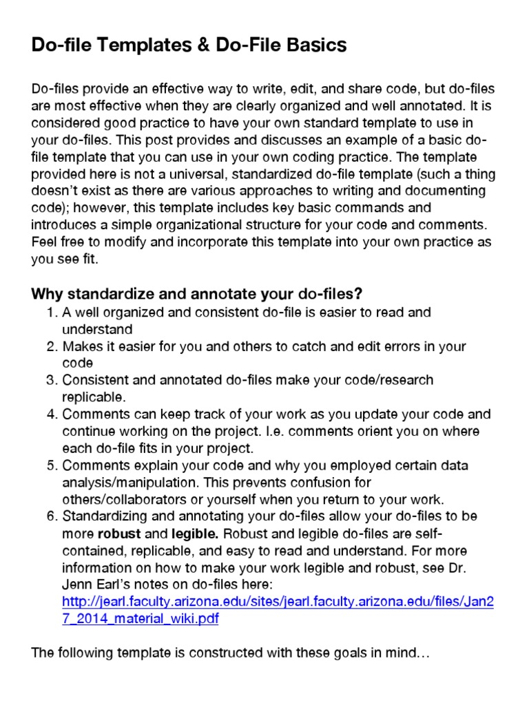 Do-File Templates & Do-File Basics: Why Standardize and Annotate Your ...