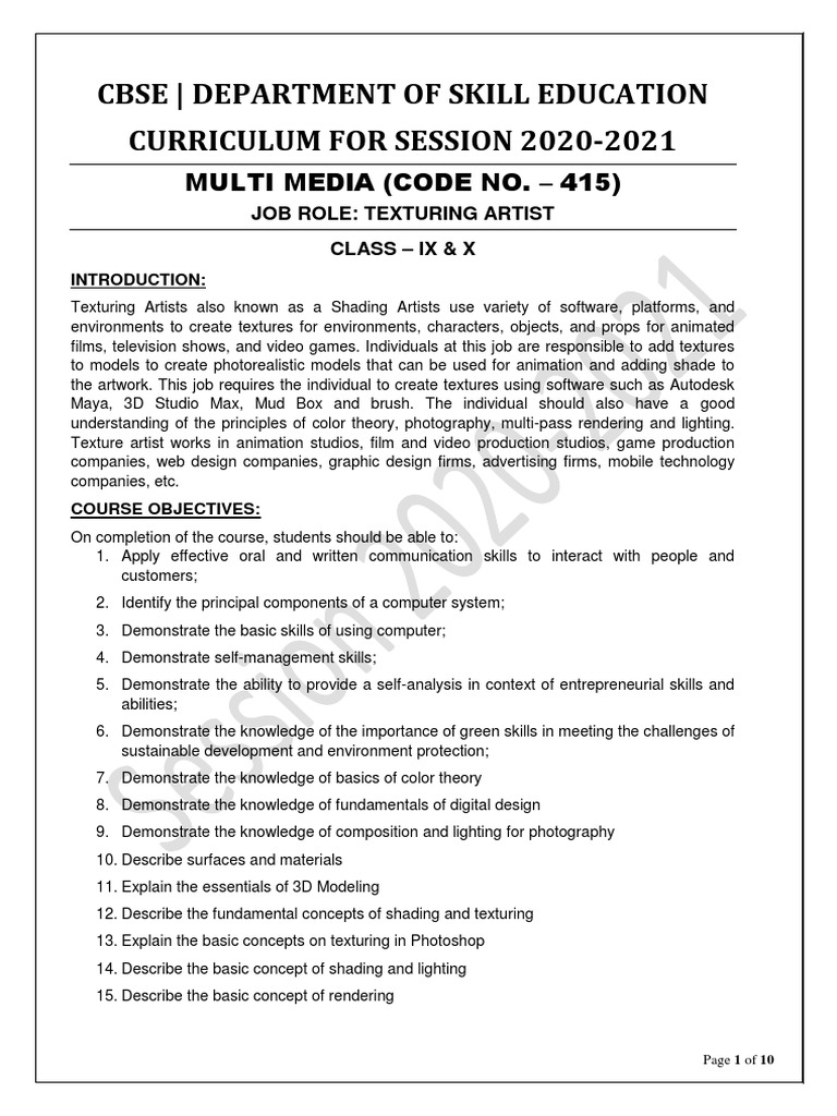 Cbse - Department of Skill Education Curriculum For Session 2020-2021 ...