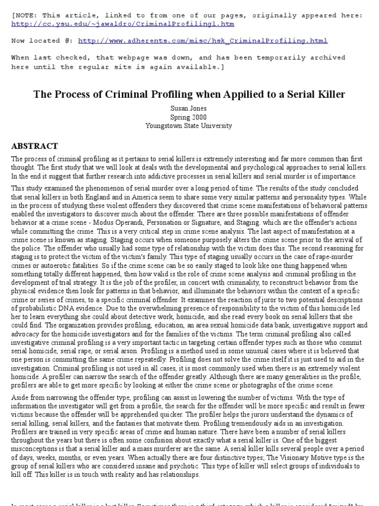 Process of Criminal Profiling When Appilied To Serial Killers | PDF | Offender Profiling ...