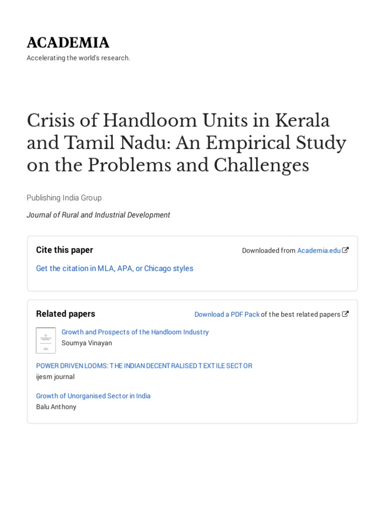 Crisis of Handloom Units in Kerala and Tamil Nadu: An Empirical Study ...