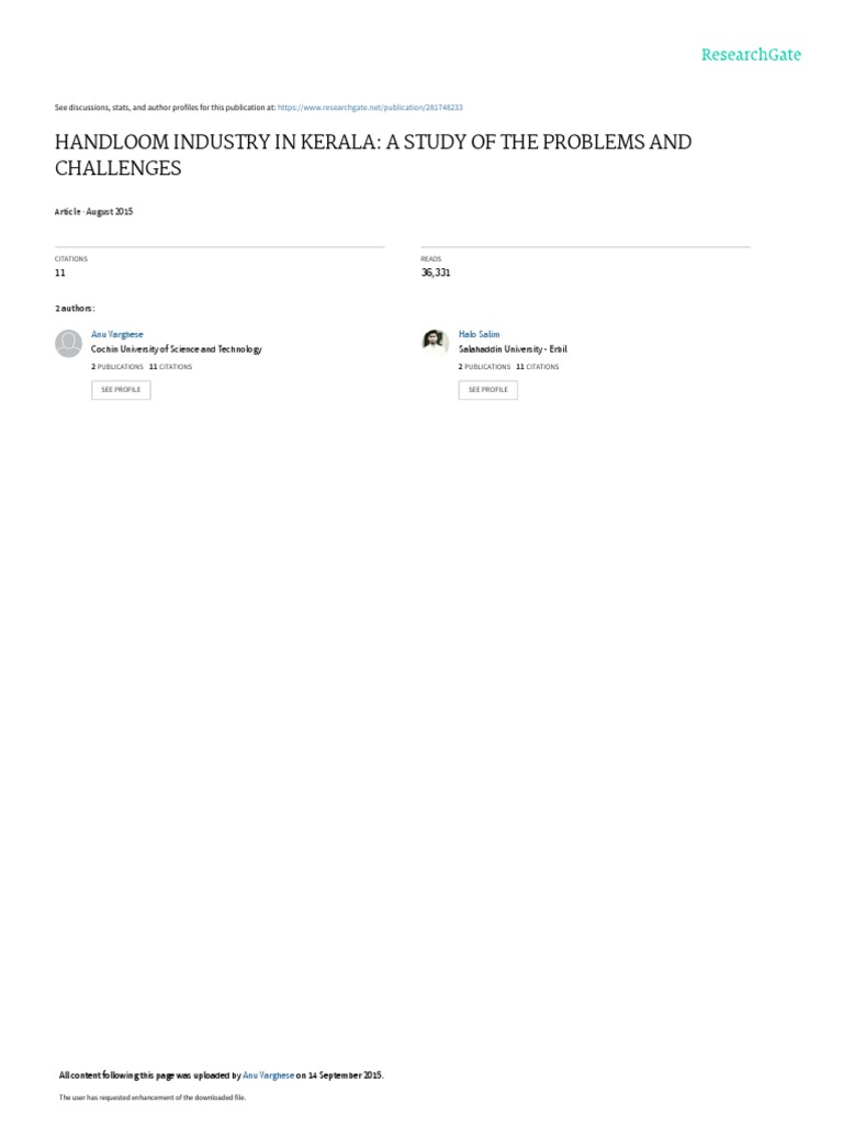 Kerala Handloom Industry Challenges | PDF | Weaving | Loom