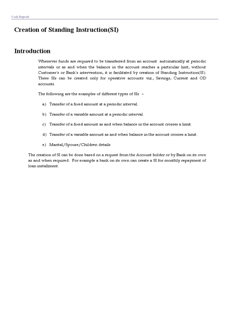 Understanding Standing Instructions Setup | PDF | Banks | Service ...