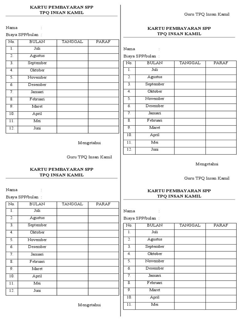 Kartu Pembayaran SPP | PDF