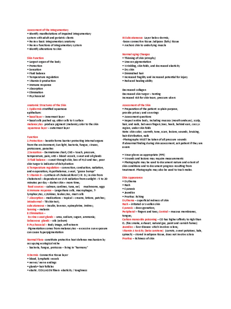 Assessment of The Integumentary | PDF | Integumentary System | Skin
