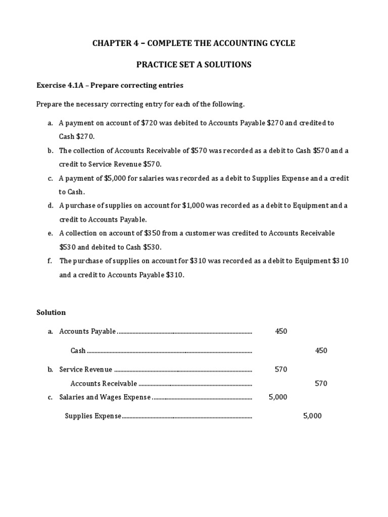 Chapter 4 - Complete The Accounting Cycle Practice Set A Solutions ...