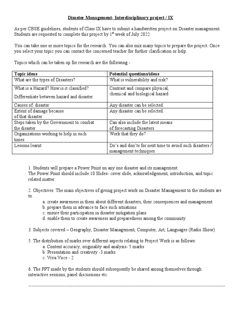 Class 9 Disaster Management Project Guide | PDF | Emergency Management ...