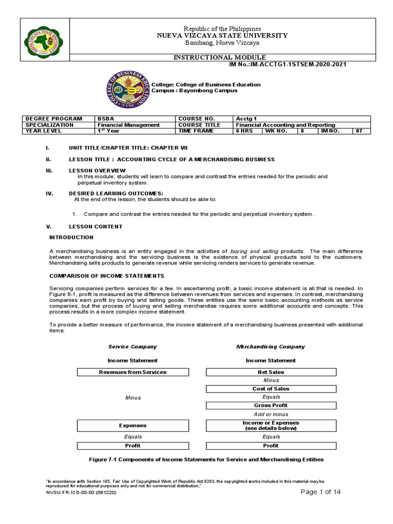 Module Vii Accounting Cycle of A Merchandising Business | PDF | Cheque ...