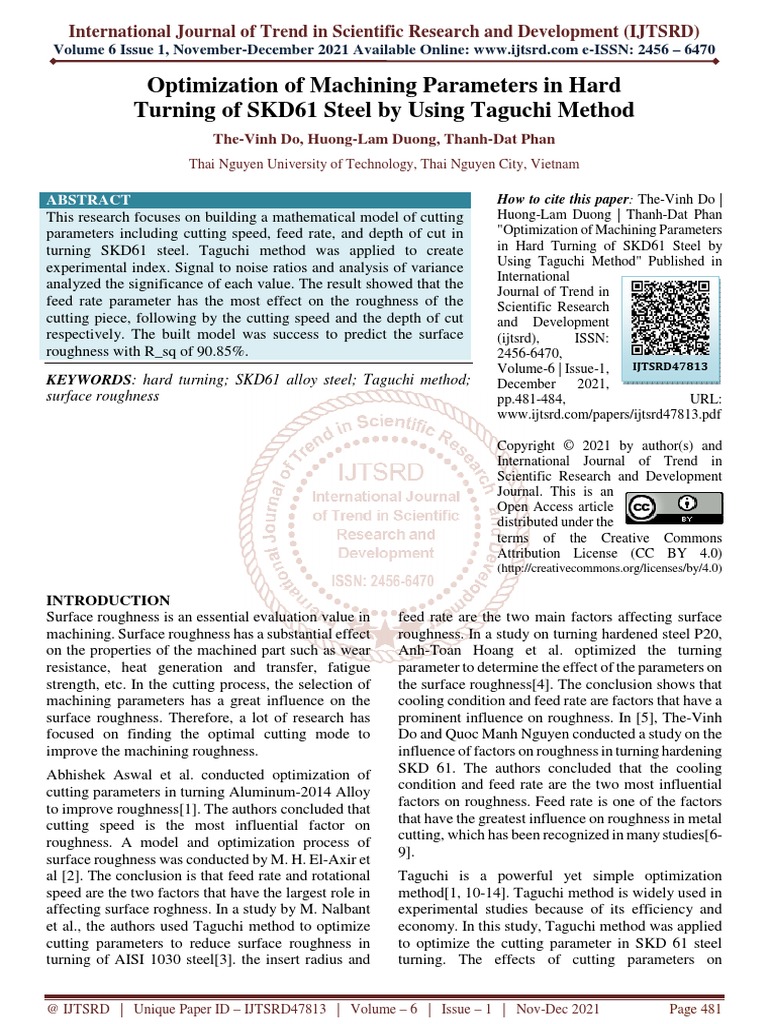Optimization Of Machining Parameters In Hard Turning Of Skd61 Steel By