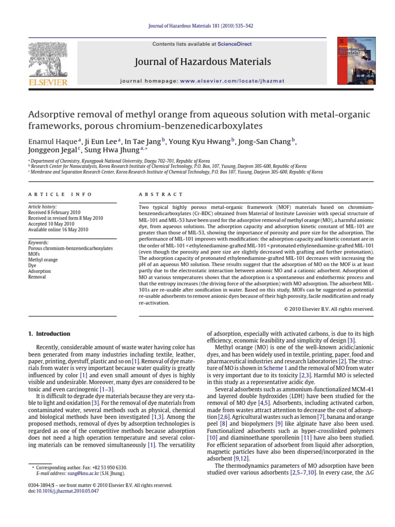 Method For The Removal of Dye | PDF | Adsorption | Chemistry