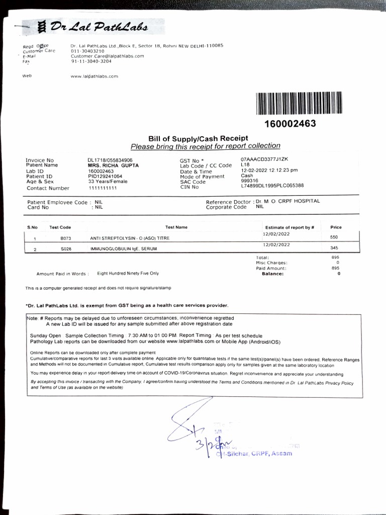 Lab Bill | PDF | Receipt | Value Added Tax