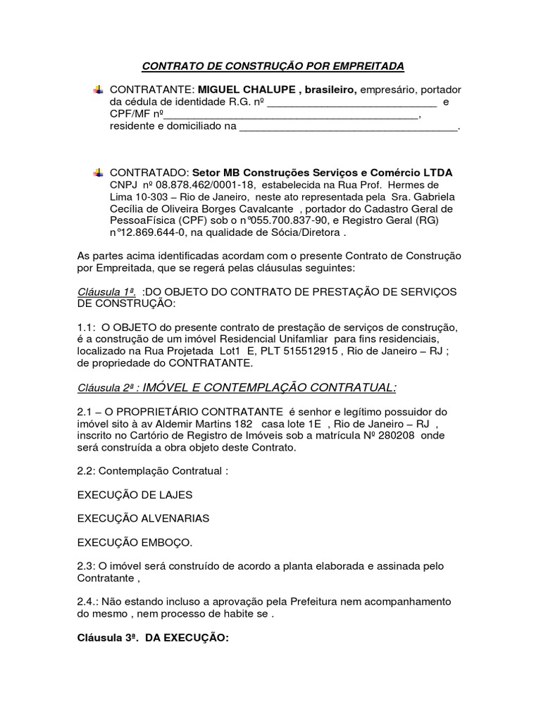 Contrato de Construção Lote 1 e | PDF | Indenização | Lei das Obrigações