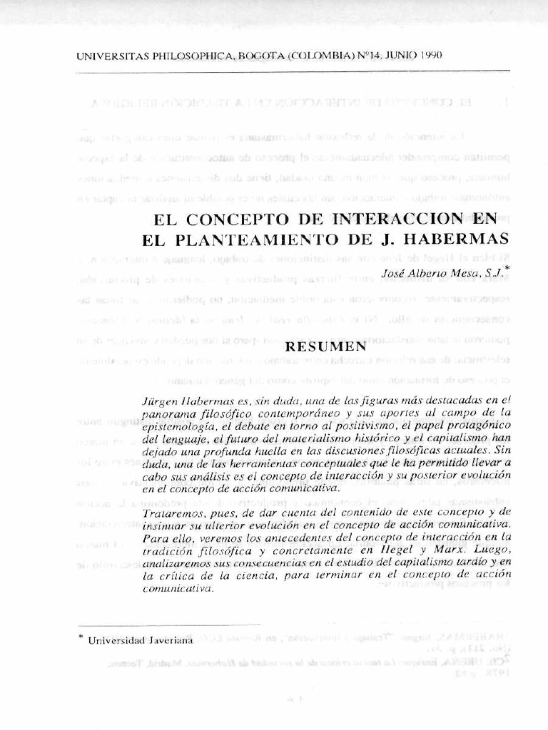 El concepto de interacción en el planteamiento de J. Habermas | PDF | Conocimiento | Jürgen Habermas
