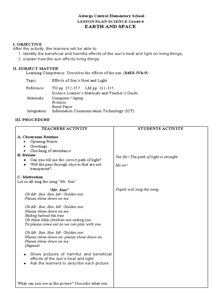 4Q COT Lesson 69-Effects of Sun's Heat and Ligth | PDF | Sun | Ultraviolet