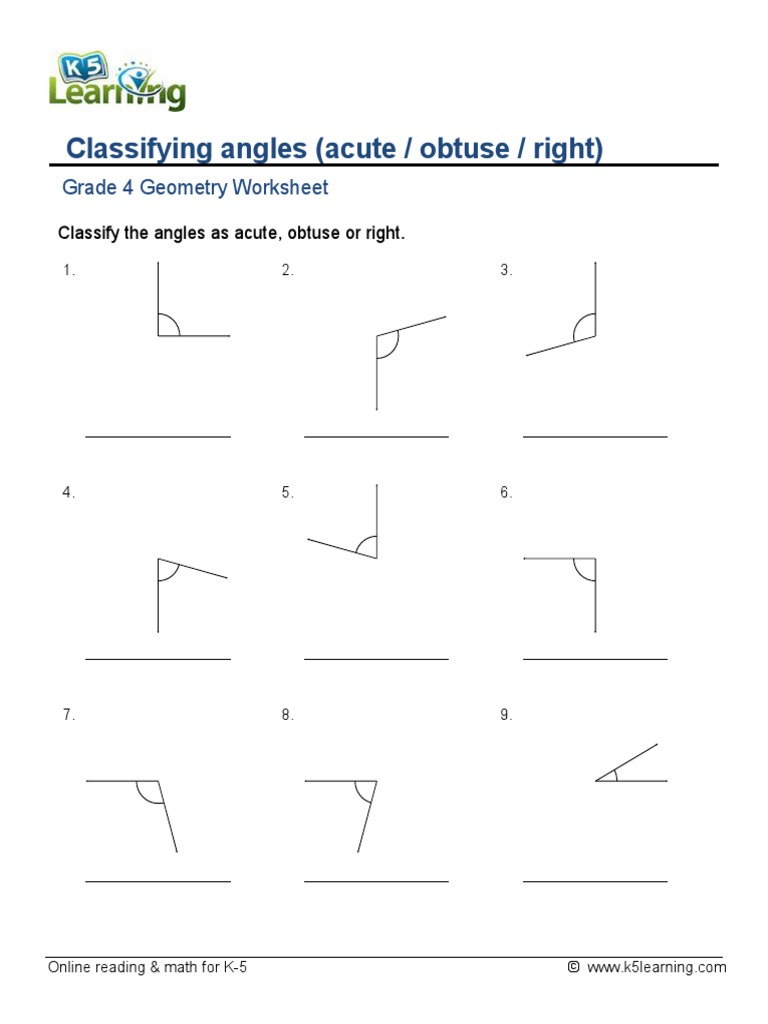 Classifying Angles (Acute / Obtuse / Right) : Grade 4 Geometry ...