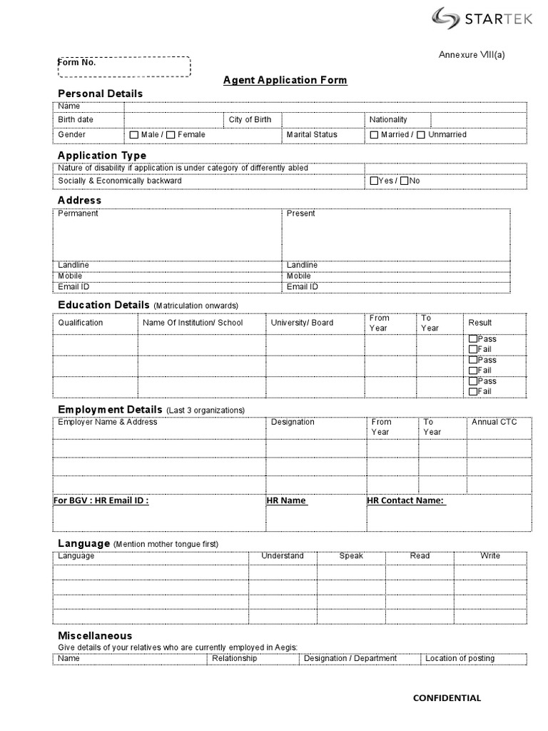 Personal Details Agent Application Form | PDF | Recruitment | Identity Document
