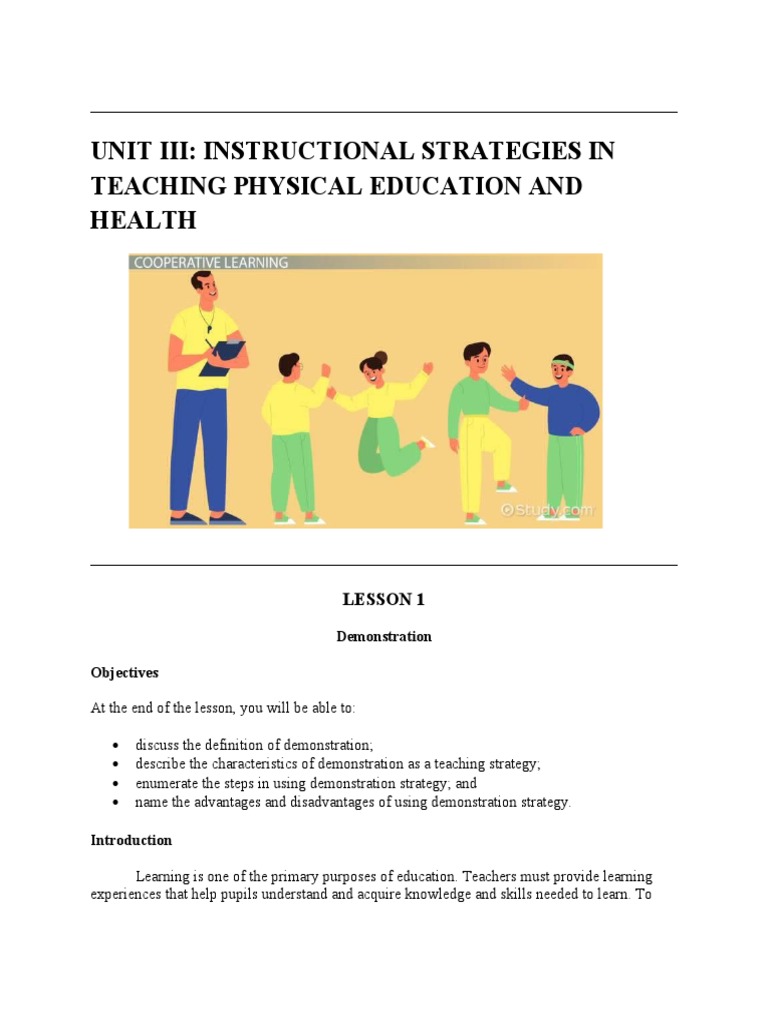 Unit Iii: Instructional Strategies in Teaching Physical Education and ...