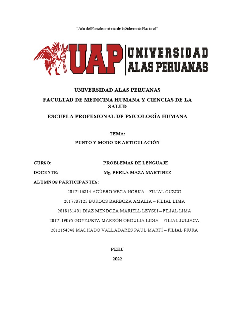 Punto y Modo de Articulación Fonética | PDF | Lingüística | Voz humana