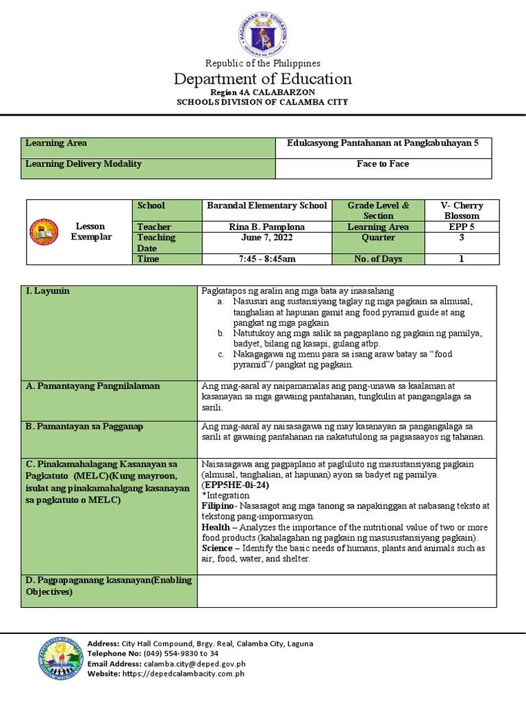 Co2 Idea Lesson Exemplar Epp5 | PDF