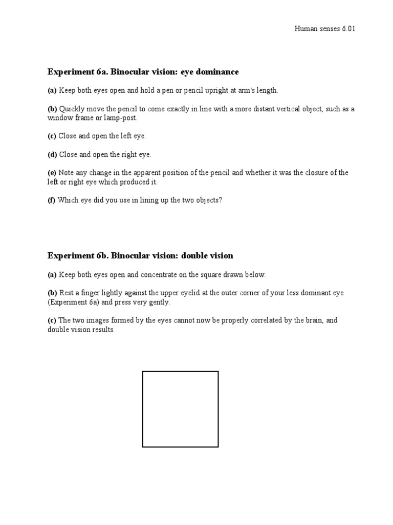 Online Eye Dominance Test Instructions | PDF