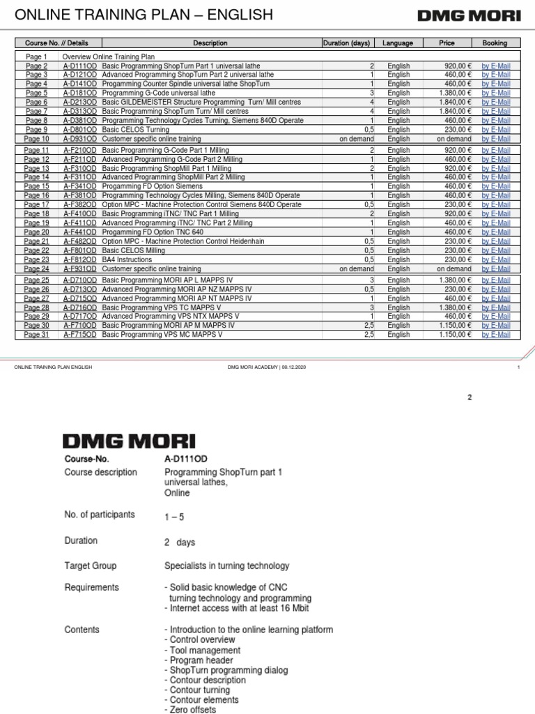 Online Training Plan English DMG MORI ACADEMY - 08.12.2020 1 | PDF ...