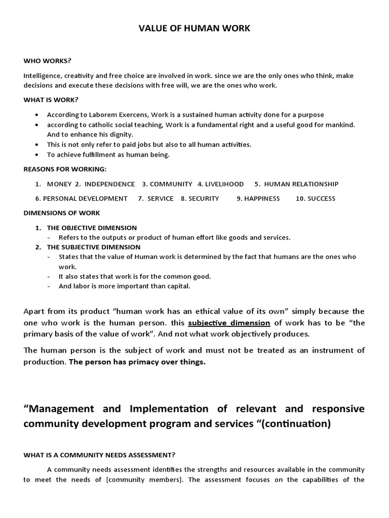 Understanding Human Work and Community Needs | PDF | Needs Assessment ...