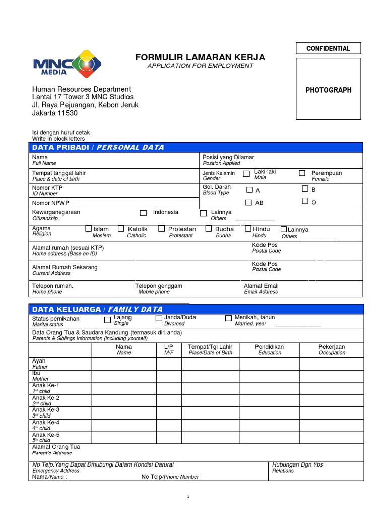 Formulir Lamaran Kerja MNC Studios | PDF