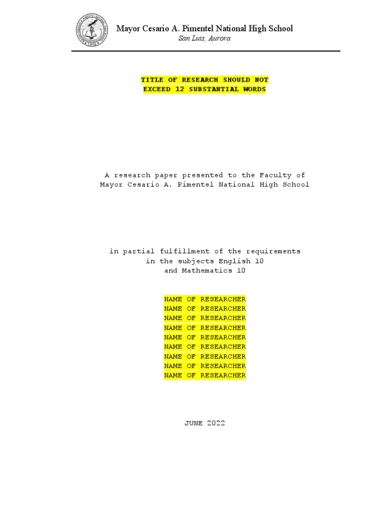 Grade-10-Research-Template | PDF | Statistics | Cognition