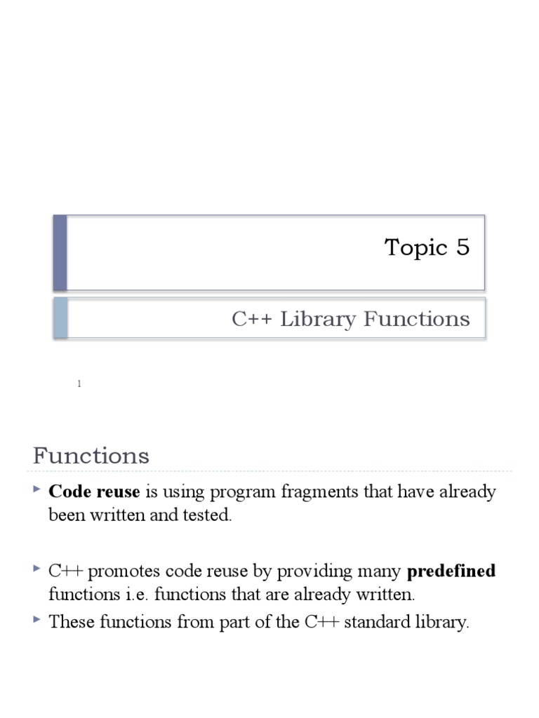 Topic 5: C++ Library Functions | PDF | Parameter (Computer Programming ...