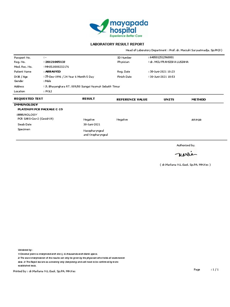Laboratory Result Report: 2012100513J Arrasyid | PDF