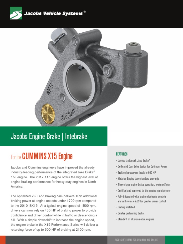 CUMMINS X15 Engine: Jacobs Engine Brake - Intebrake | PDF | Horsepower ...