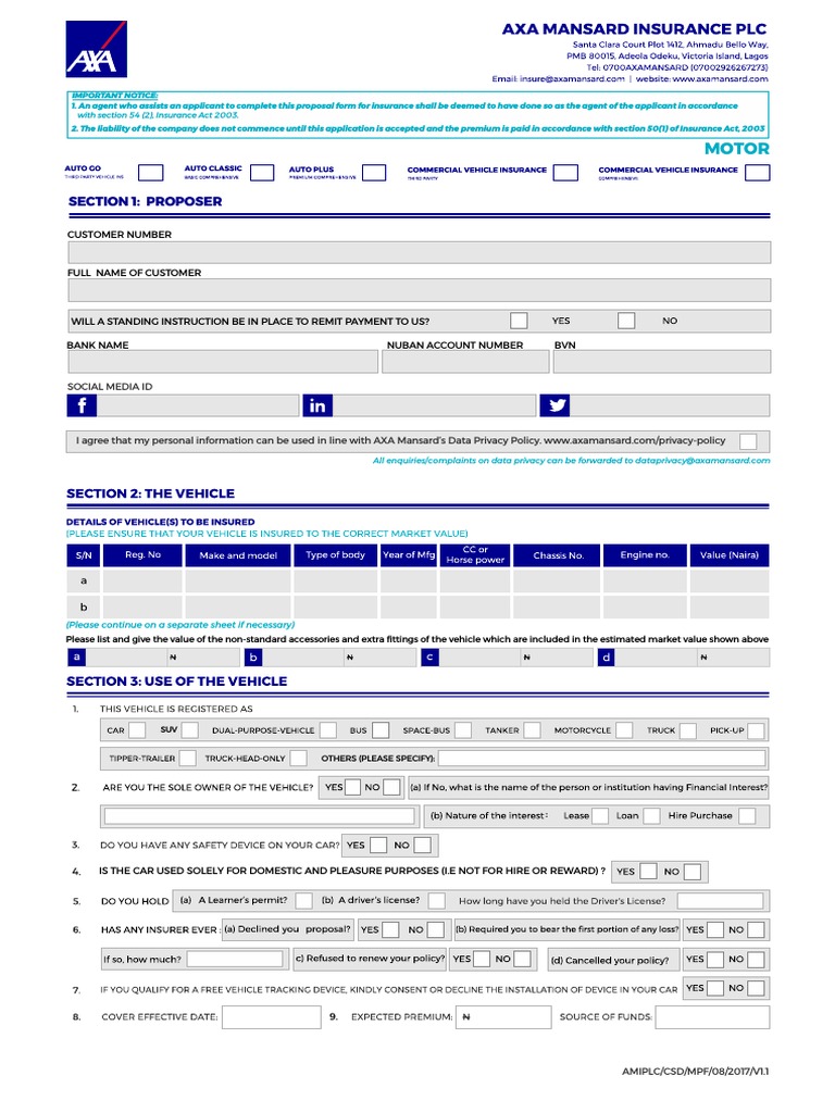 Motor Proposal form | PDF | Insurance | Privacy