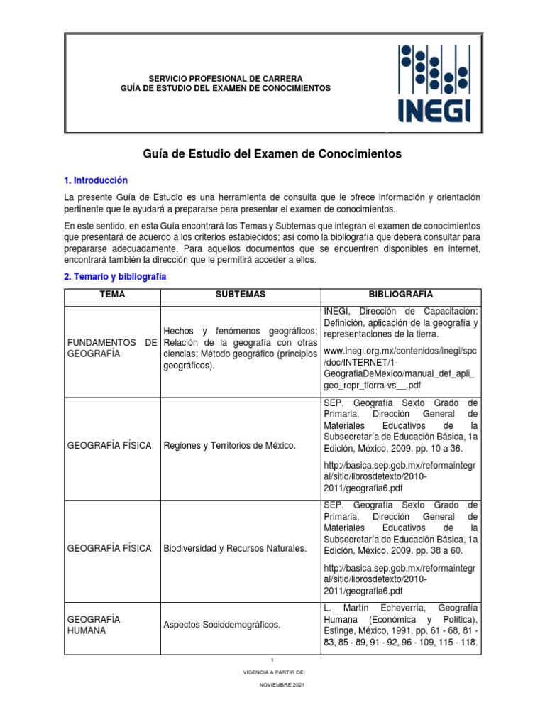 Guía de Estudio Del Examen de Conocimientos, INEGI | PDF | México | Prueba (evaluación)