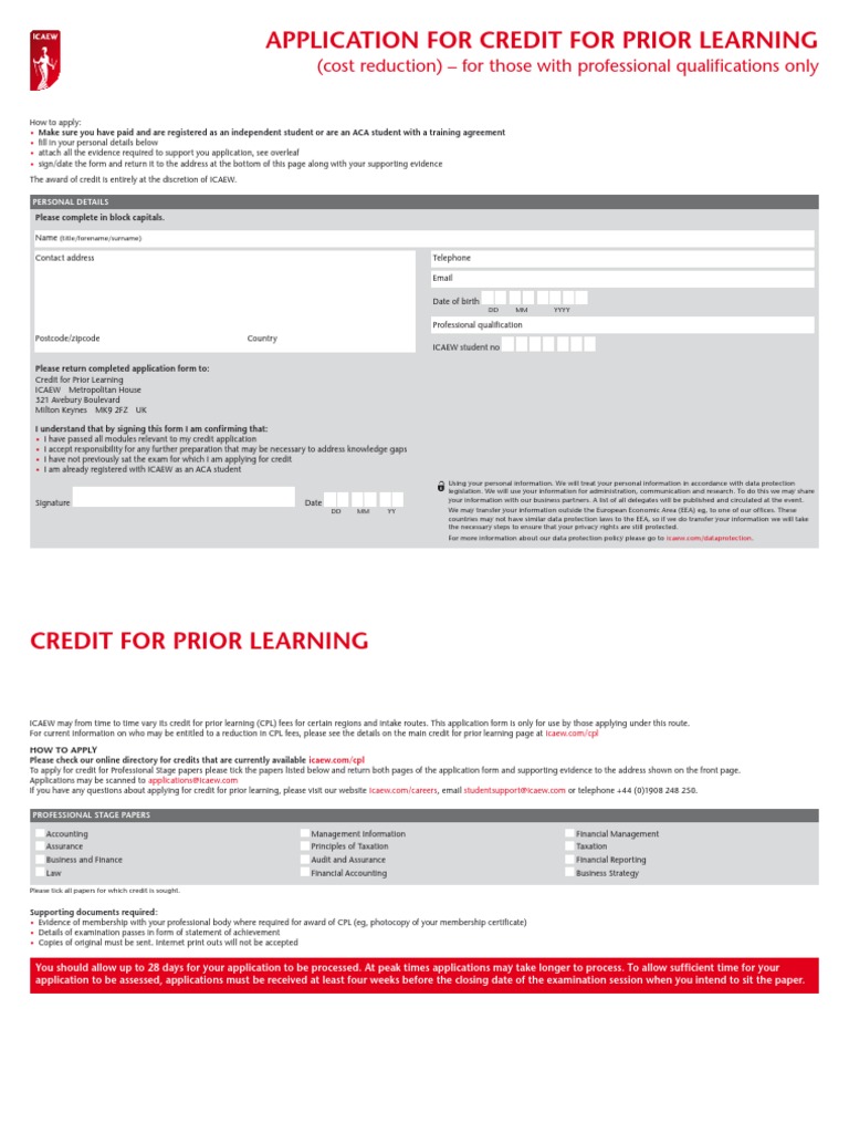 Credit For Prior Learning Cost Reduction Professional Qualifications ...