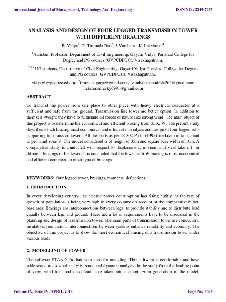 Four-Legged Tower Design Analysis | PDF | Electric Power Transmission ...