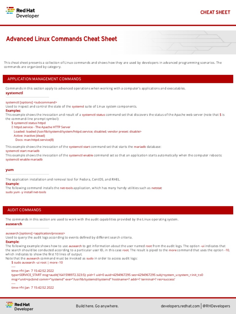 Advanced Linux Commands Cheat Sheet Red Hat Developer | PDF | Sudo ...