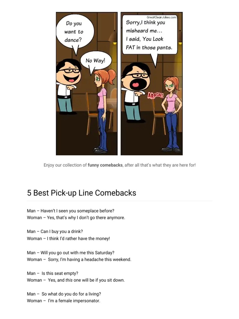 5 Best Pick-Up Line Comebacks: Enjoy Our Collection of Funny Comebacks ...