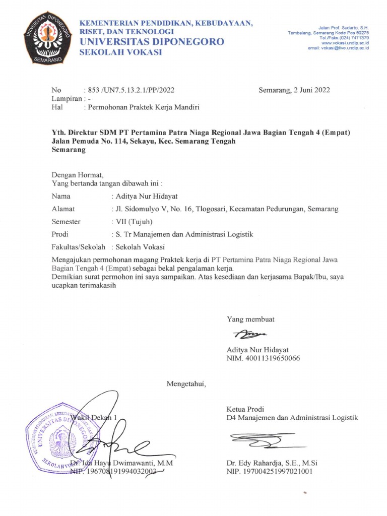 Surat Pengantar Magang | PDF