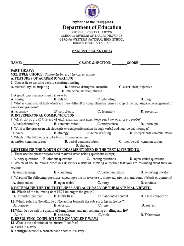 Department of Education: Republic of The Philippines | PDF ...