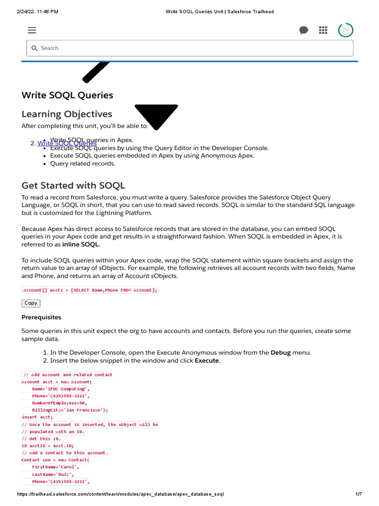 Write SOQL Queries Unit - Salesforce Trailhead | PDF | Databases | Software