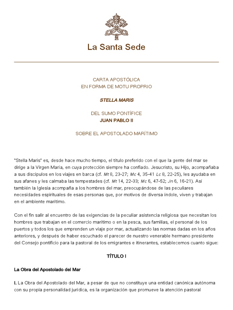 Carta Motu Proprio Stella Maris | PDF | obispo | Misa (liturgia)