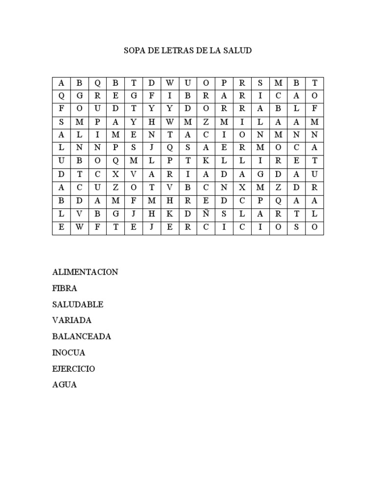 Sopa de Letras de La Salud | PDF | Salud y bienestar