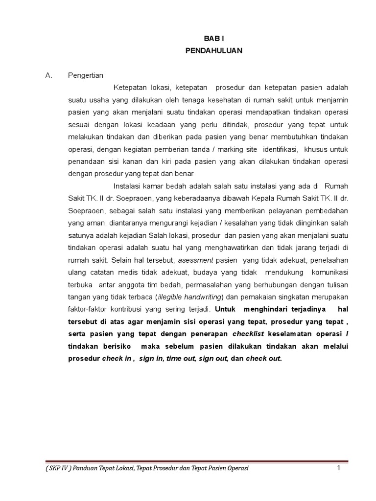Panduan SKP 4 Tepat Lokasi, Tepat Prosedur, Tepat Pasien Operasi | PDF Panduan SKP 4 Tepat Lokasi, Tepat Prosedur, Tepat Pasien Operasi | PDF