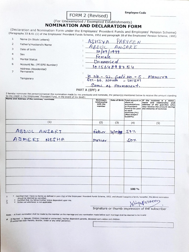 Nomination and Declaration Form | Download Free PDF | Social ...
