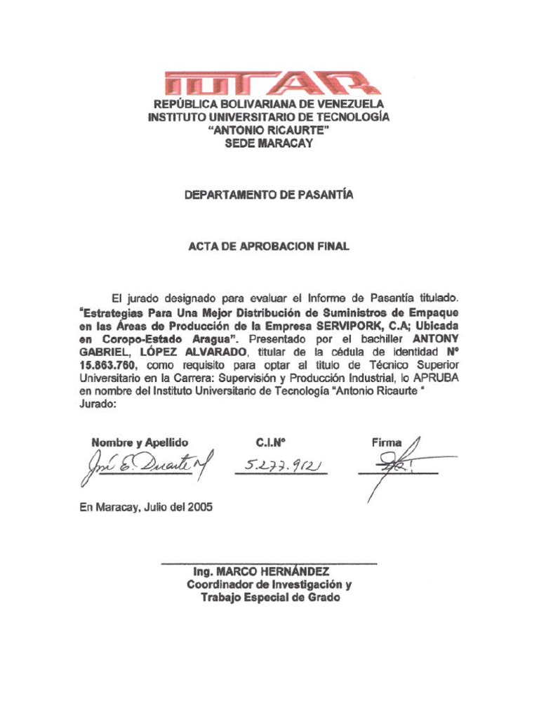 Acta de Aprobación Final | PDF