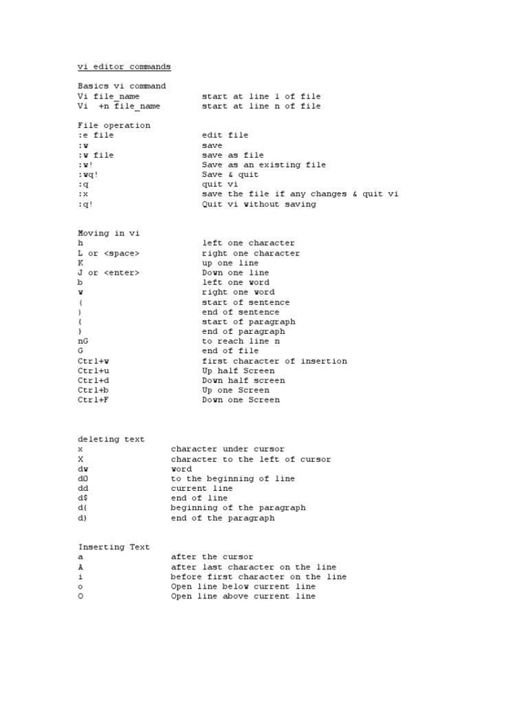 Essential vi Editor Commands Guide | PDF