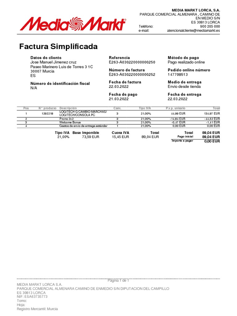 Media Markt factura simplificada | PDF | Contabilidad | Documentos ...